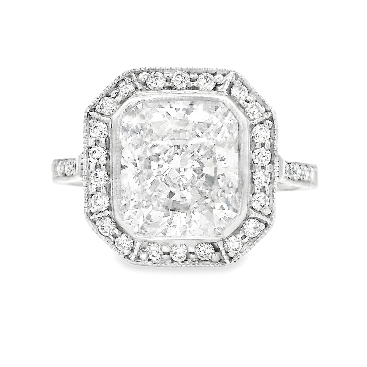 100-777 - 3.03ct Platinum Radiant Cut Diamond Halo Engagement Ring...